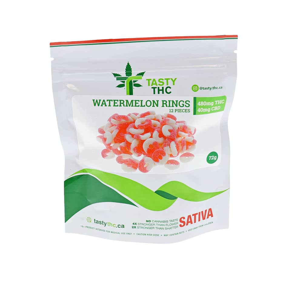 Sour Watermelon Rings THC (600mg/THC 50mg/CBD) – Tasty THC
